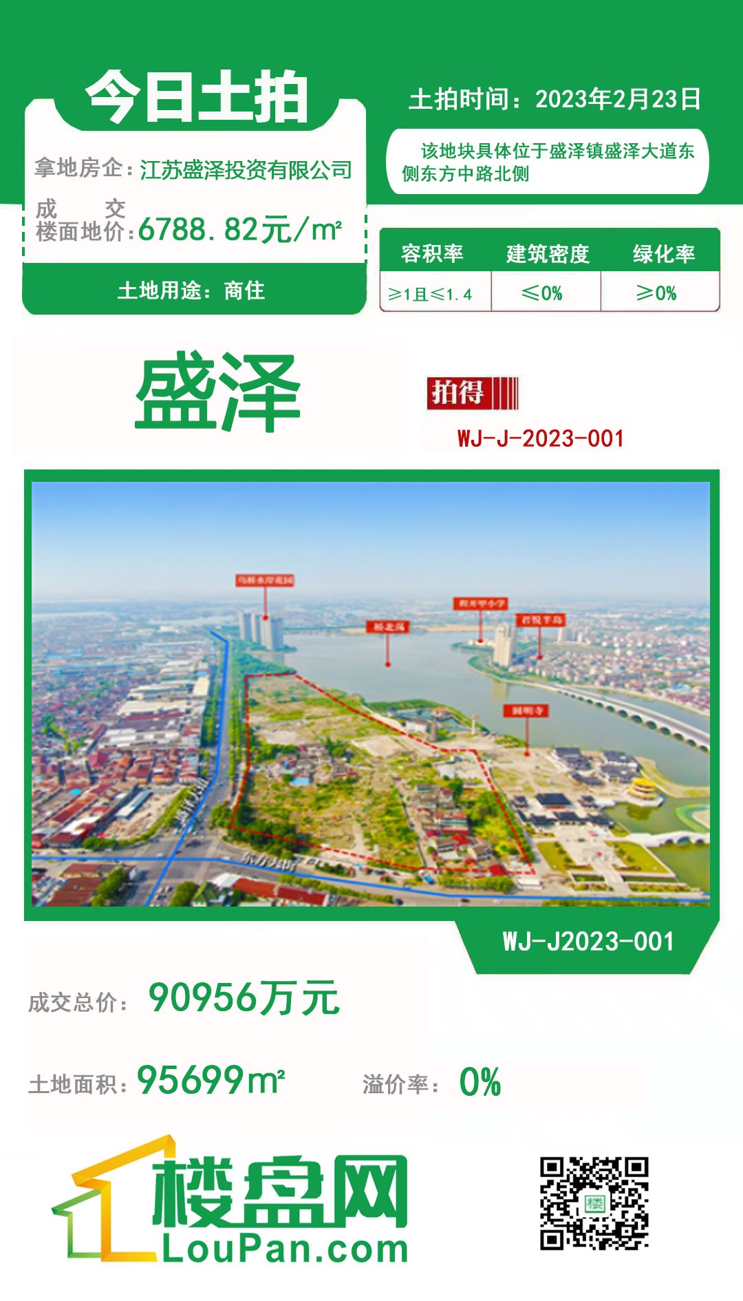 WJ-J-2023-001号地块最终被江苏盛泽投资有限公司拍得-苏州楼盘网
