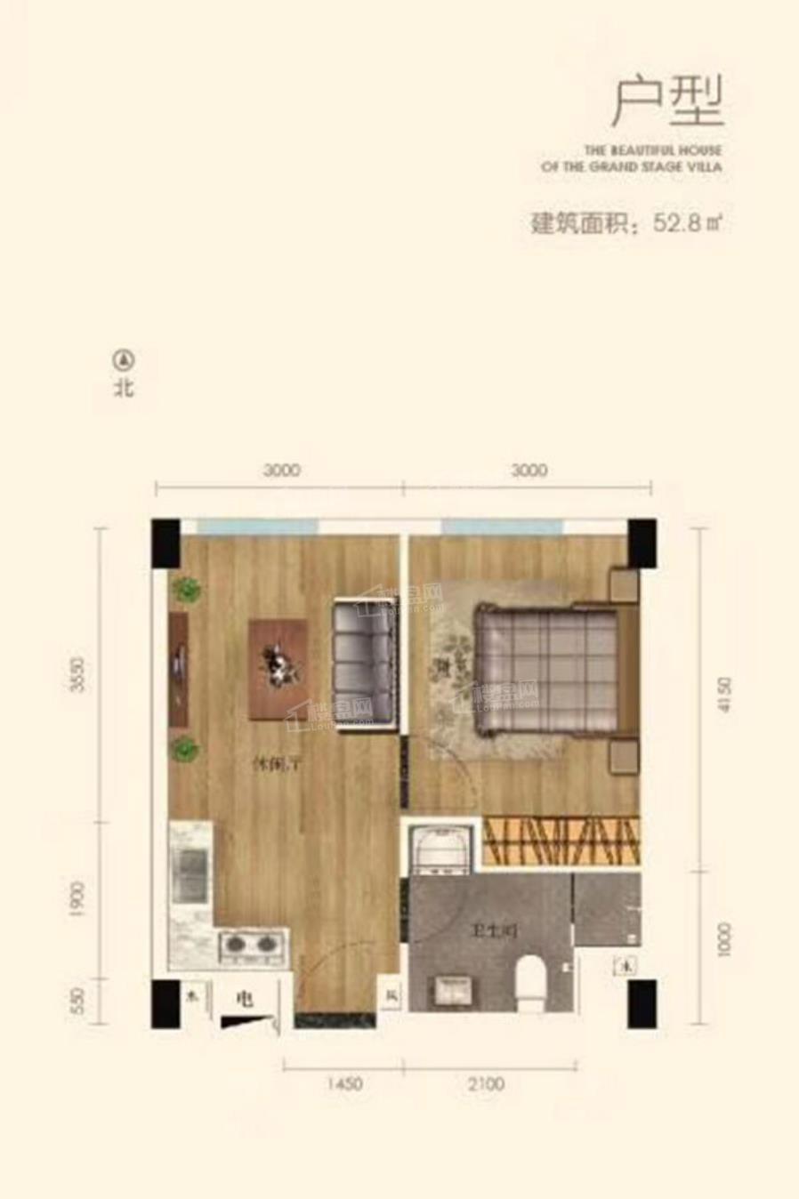 张家口密苑太子滑雪小镇2室1厅1卫户型图-张家口楼盘网
